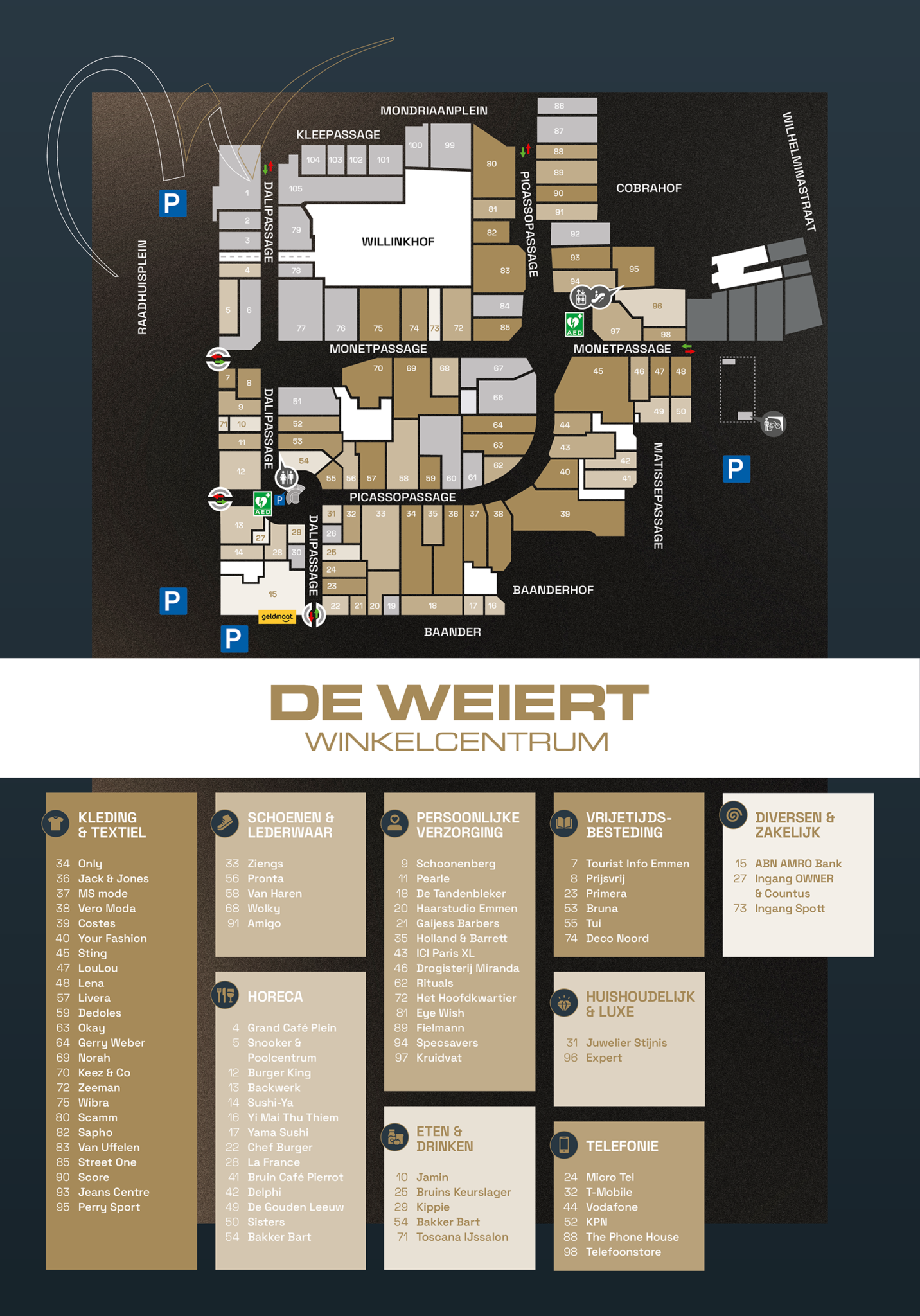 Plattegrond – Winkelcentrum de Weiert, Emmen